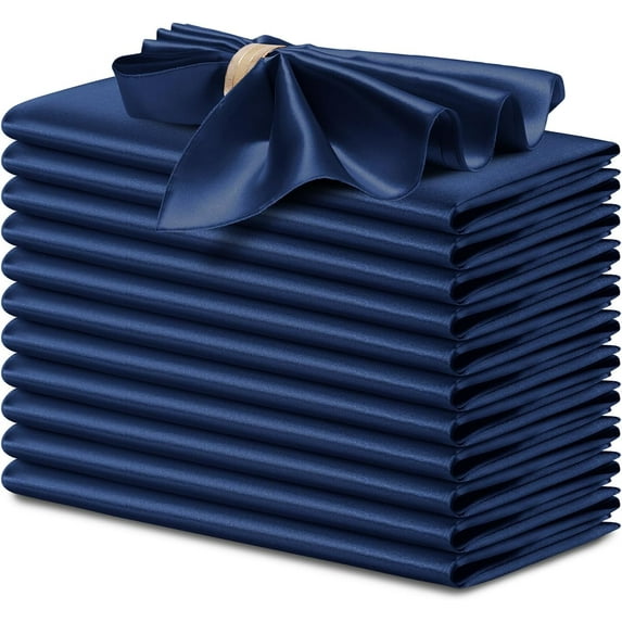 12 Pcs Silky Navy Blue Satin Napkins 17 x 17 Inches, Square Smooth ...
