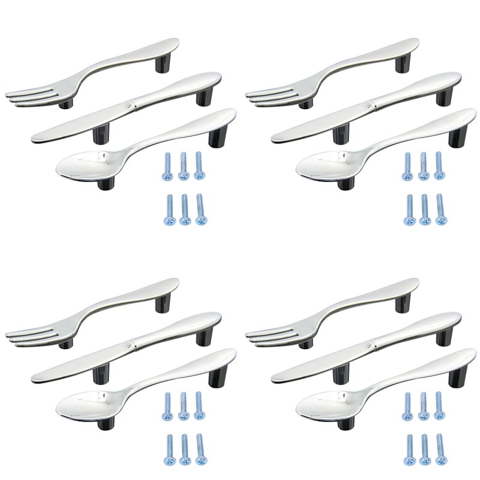 12 Pcs Silver Kitchen Cabinet Drawer Pull Handles Knobs (Knife Fork ...