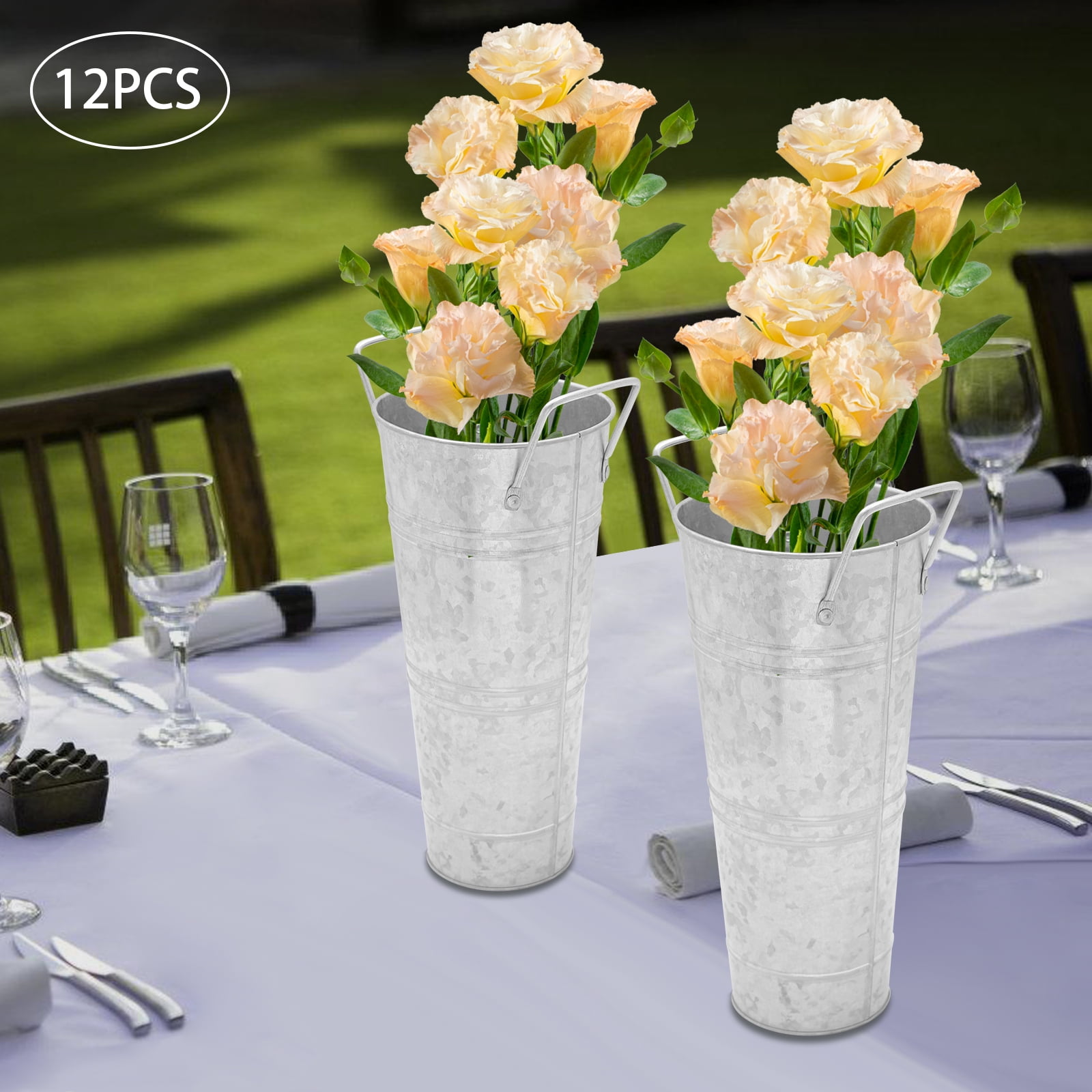 12 Pcs Silver Metal Flower Buckets Flower Display Buckets Wedding ...