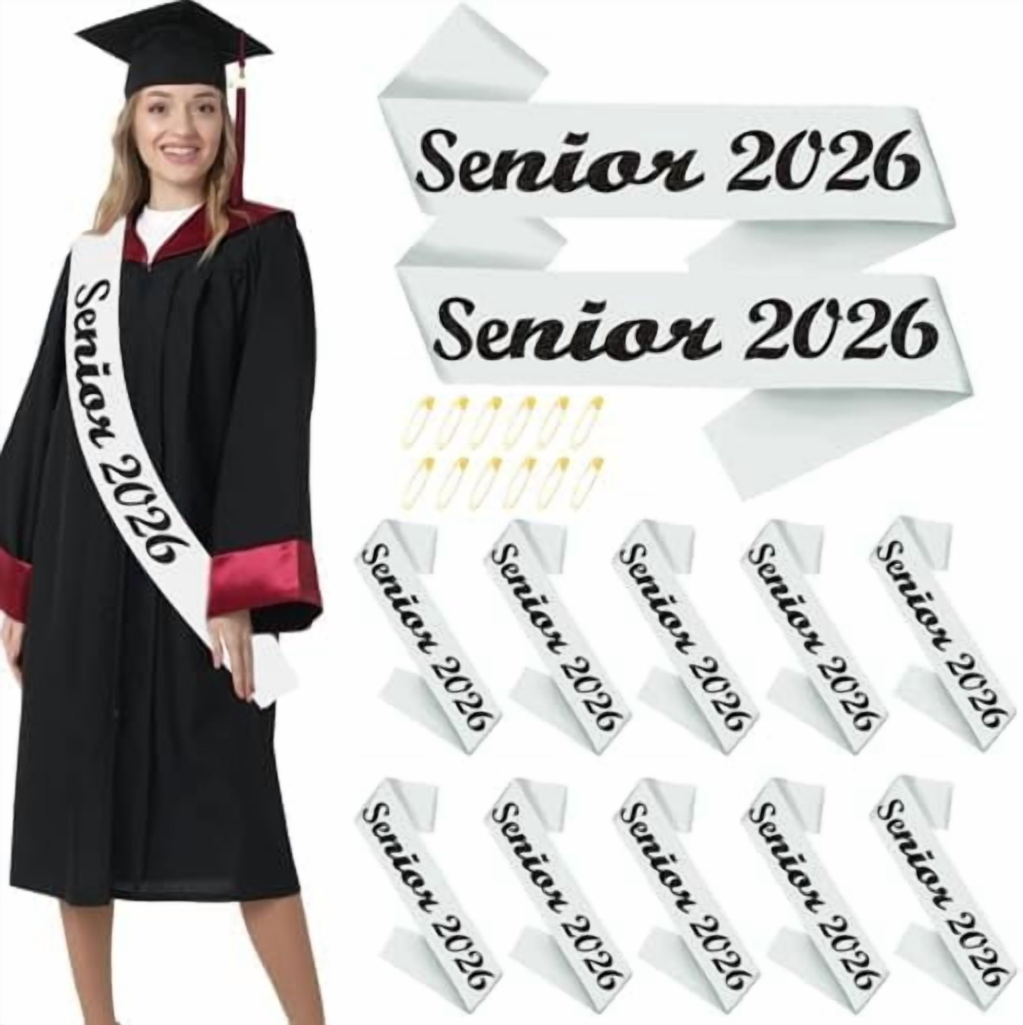 12 Pcs Silver Senior 2026 Sash with Black Glitter Letters - Senior ...