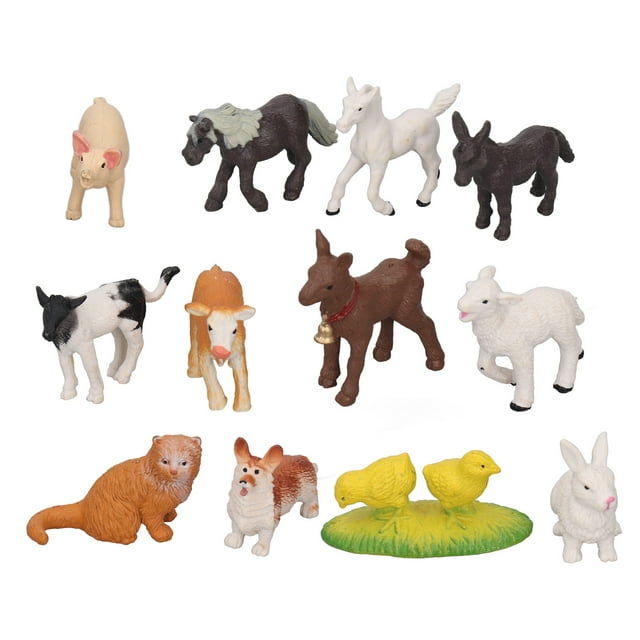 12 Pcs Simulation Farm Animals Educational Toys Horse Sheep Pig Cow Cat ...