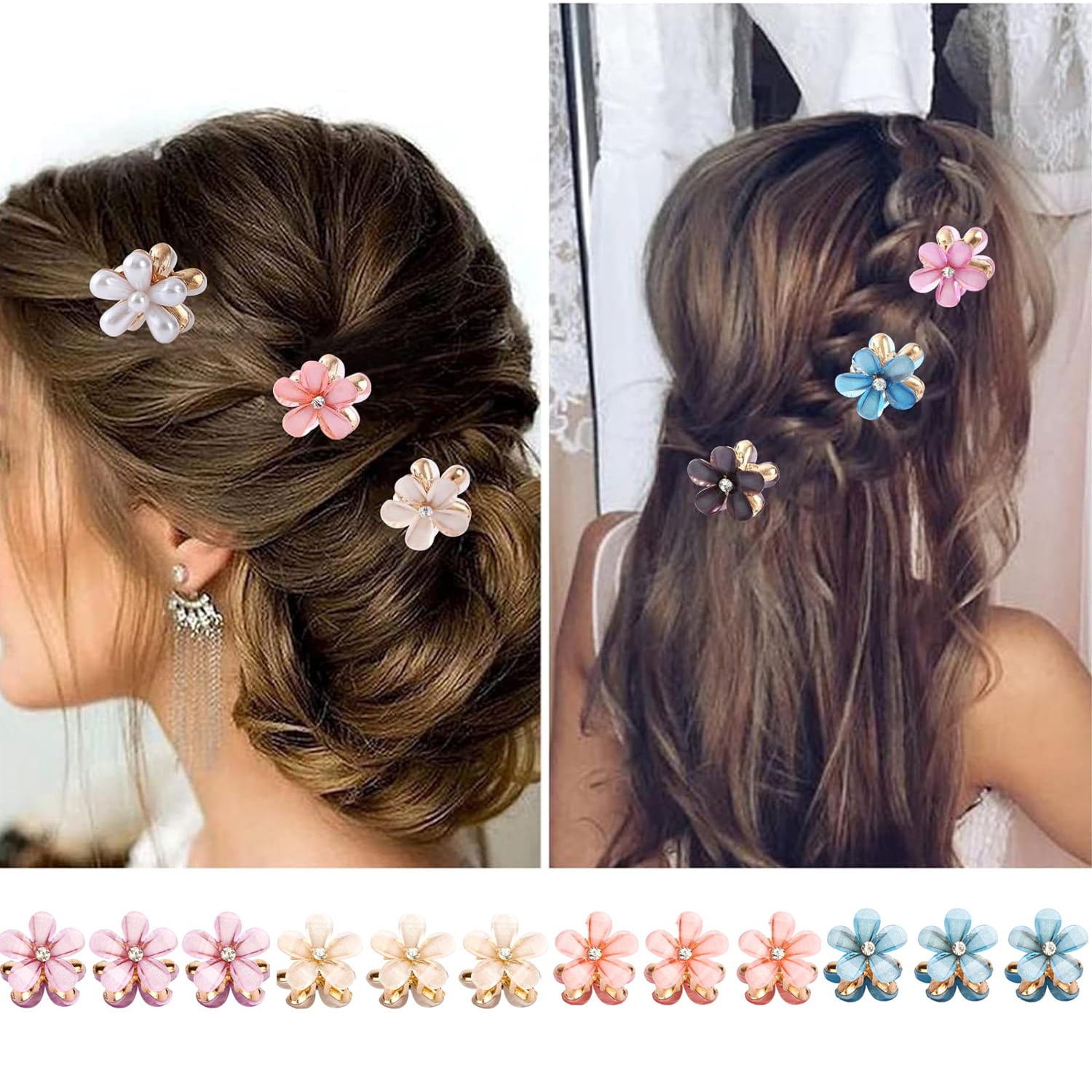 12 Pcs Small Hair Clips, Mini Pearl Claw Clips with Flower Design ...