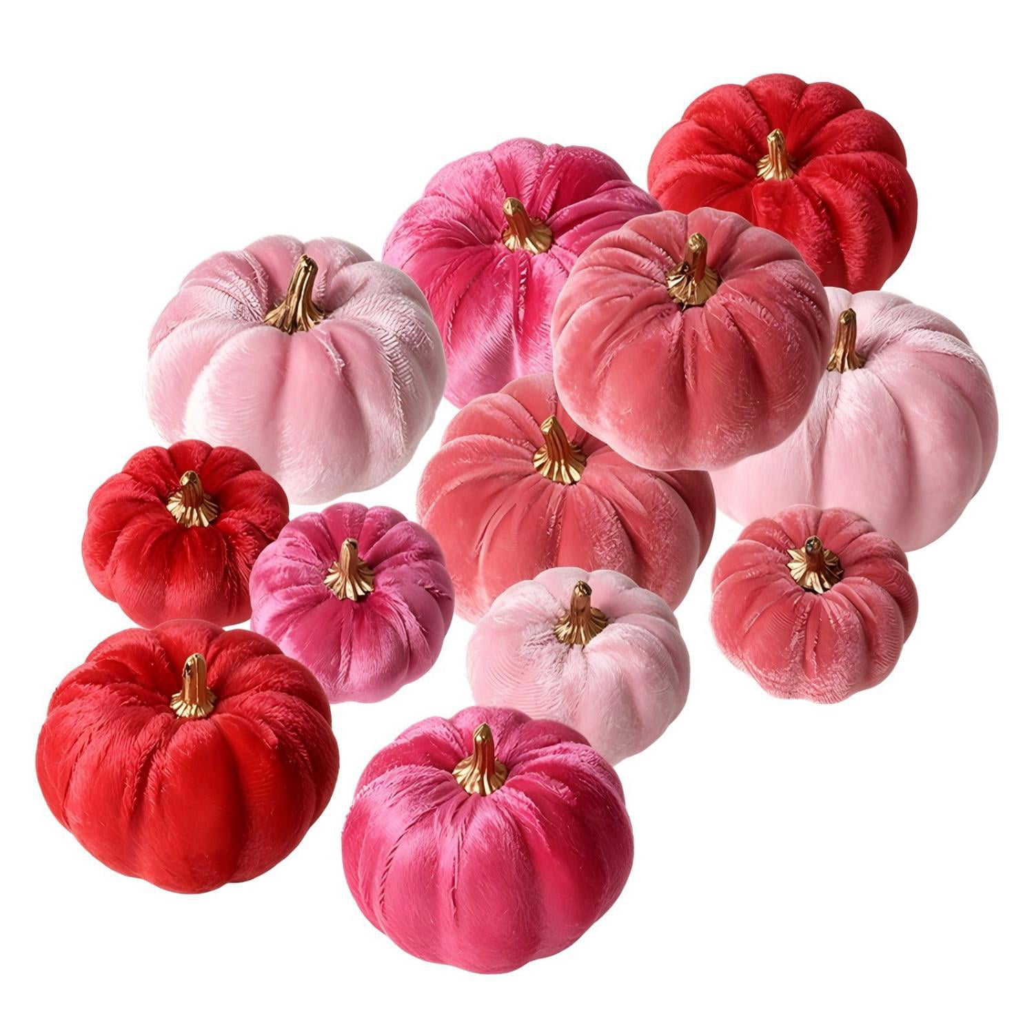 12 Pcs Small Rustic Faux Velvet Pumpkins Decorative Blush Coral Pink ...