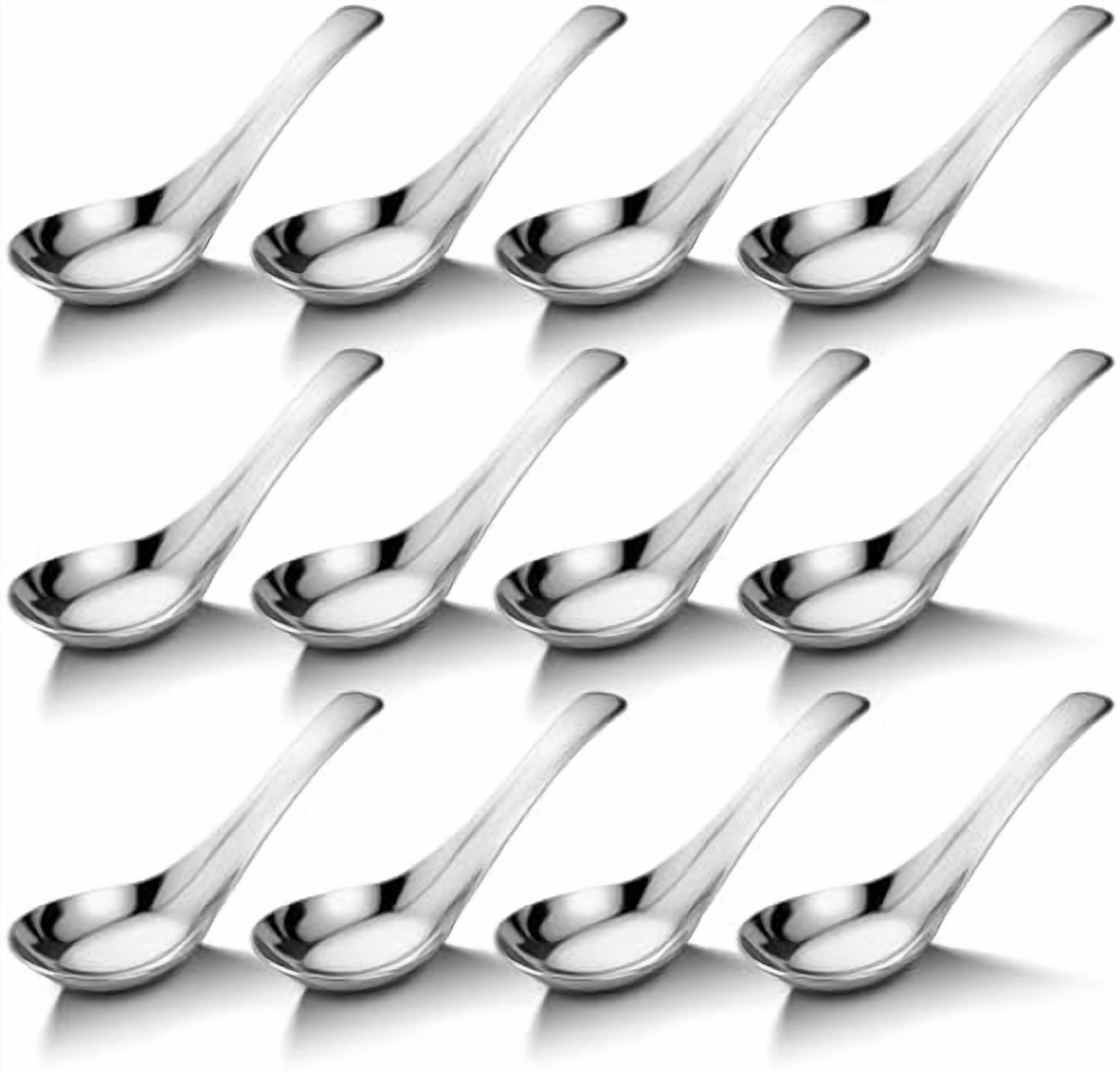 12 Pcs Soup Spoons, Stainless Steel Dinner Spoons Chinese Soup Spoon ...