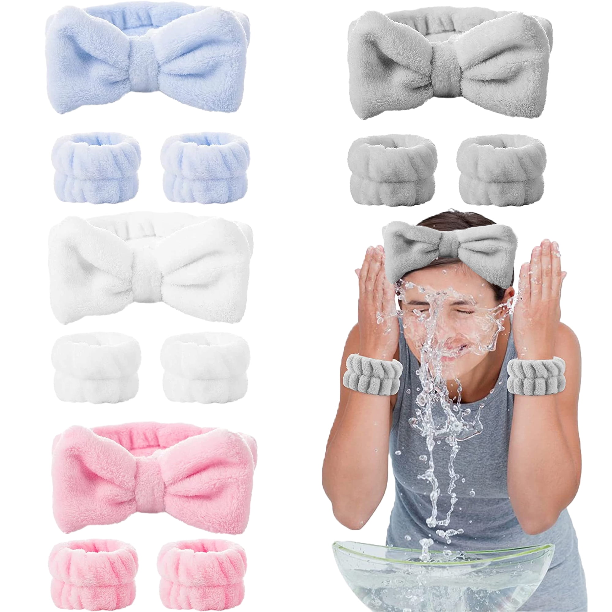 12 Pcs Spa Headband & Wristband Scrunchies Set, Microfiber Towel Band ...