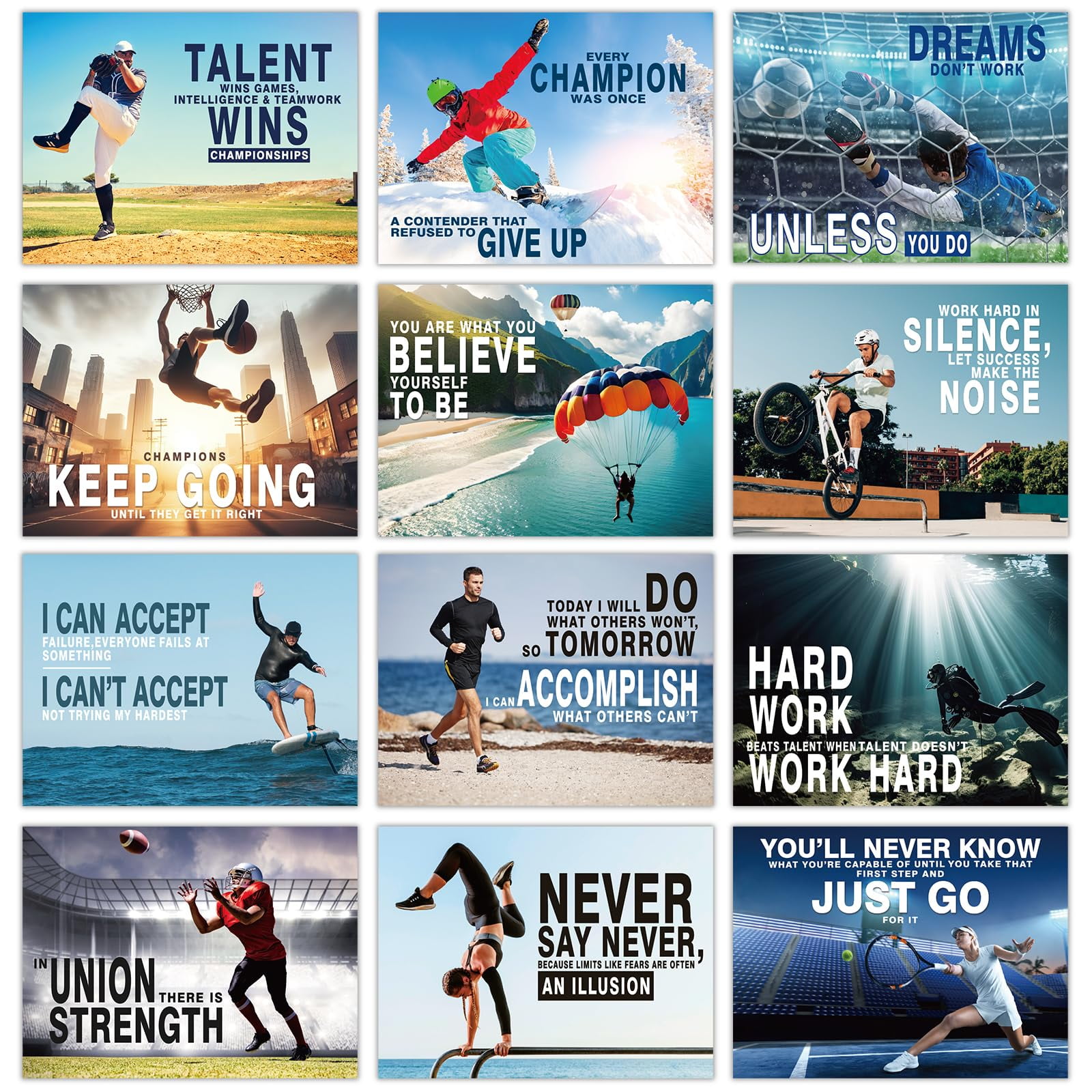 12 Pcs Sports High School Motivational Posters for Classroom ...