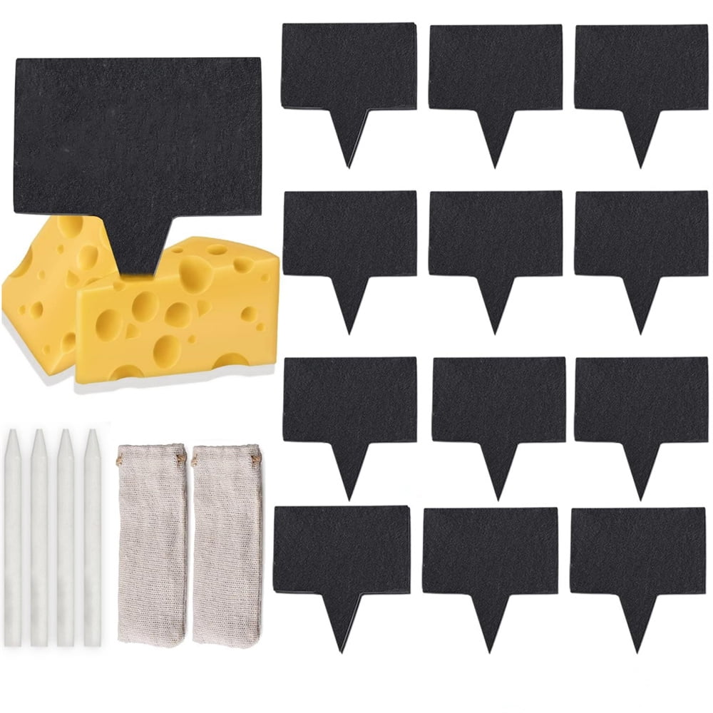 12 Pcs Square Cheese Name Tag,Black Cheese Markers,Cheese Signs Slate ...