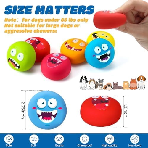 12 Pcs Squeaky Dog Toys Latex Rubber Squeaky Ball Smile Face Emoticon ...
