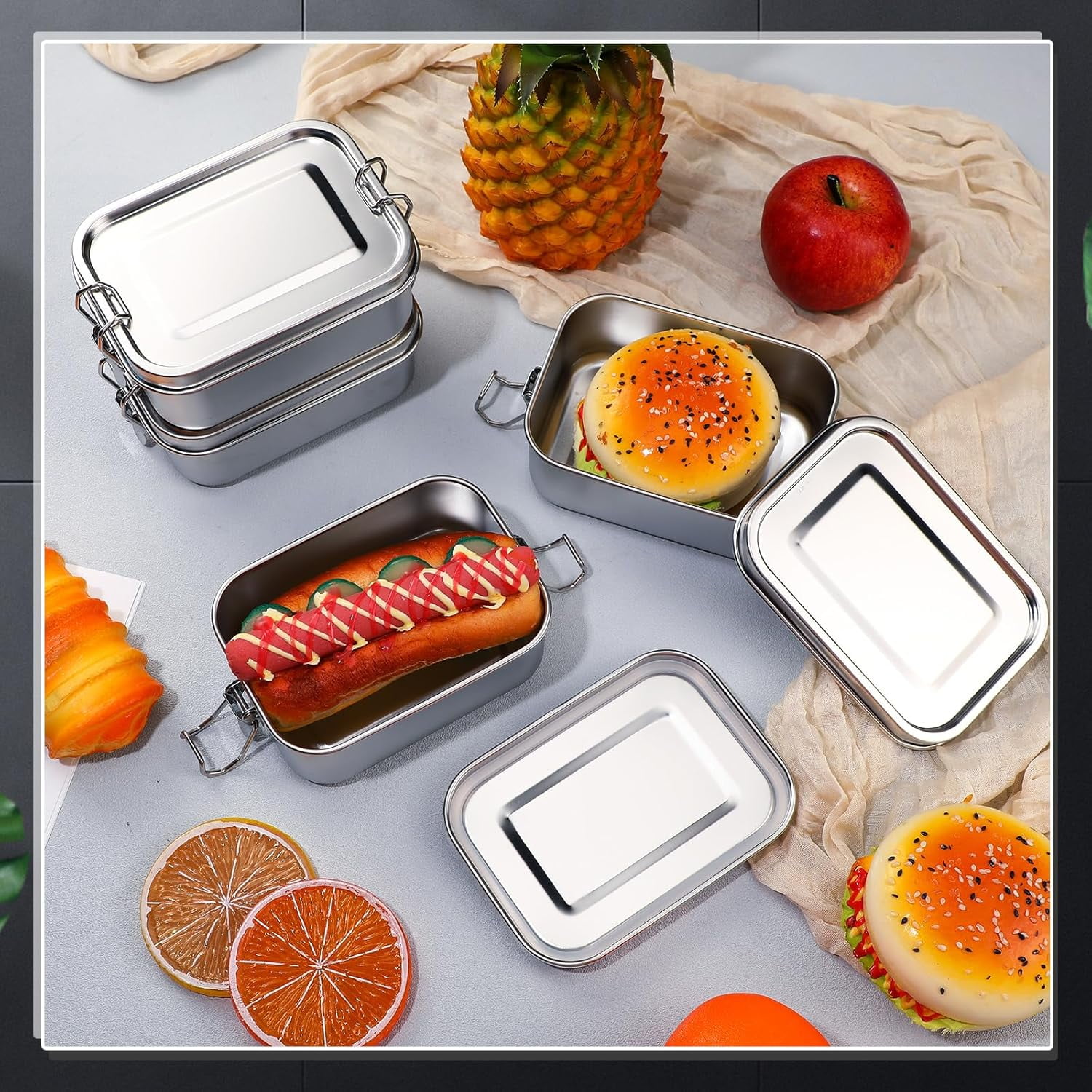 12 Pcs Stainless Steel Bento Box 550ml Metal Lunch Box Food Storage ...