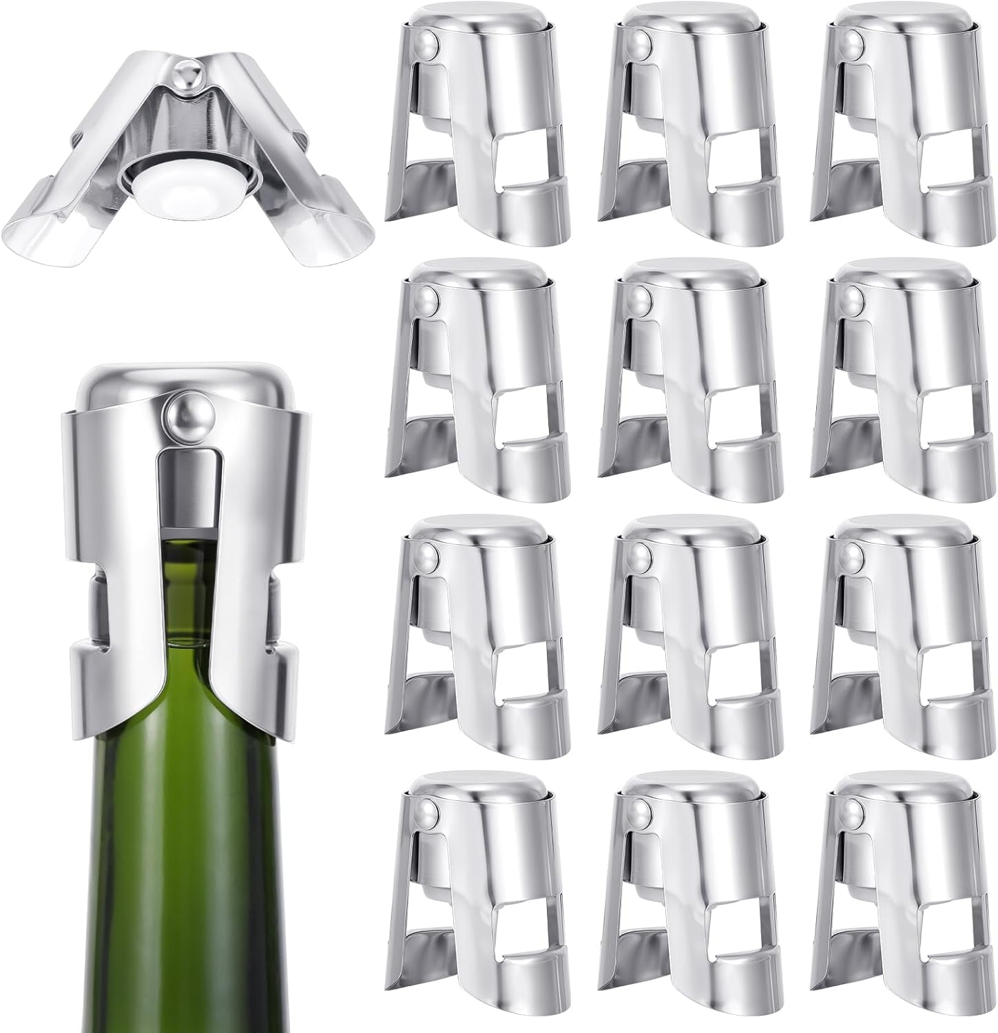 12 Pcs Stainless Steel Champagne Stoppers, Reusable Bottle Sealer Wine ...