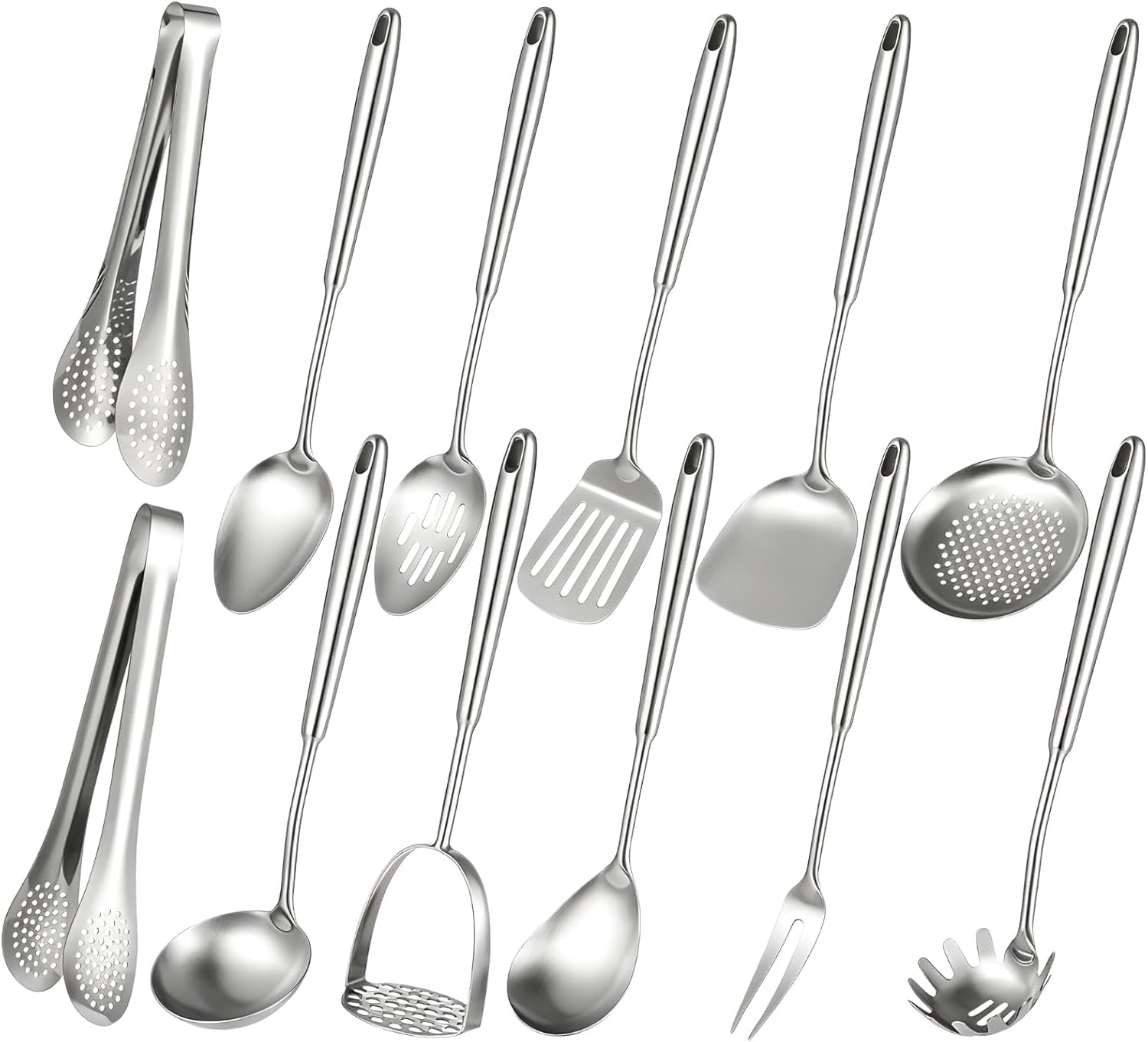 12 Pcs Stainless Steel Cooking Utensil Set - Wok Spatula, Soup Ladle ...