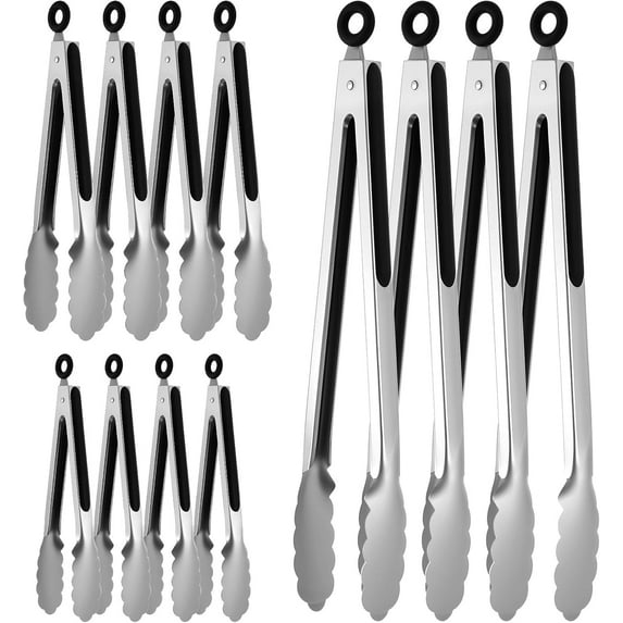 12 Pcs Stainless Steel Kitchen Tongs, 7/9/12 Inches Heat Resistant ...
