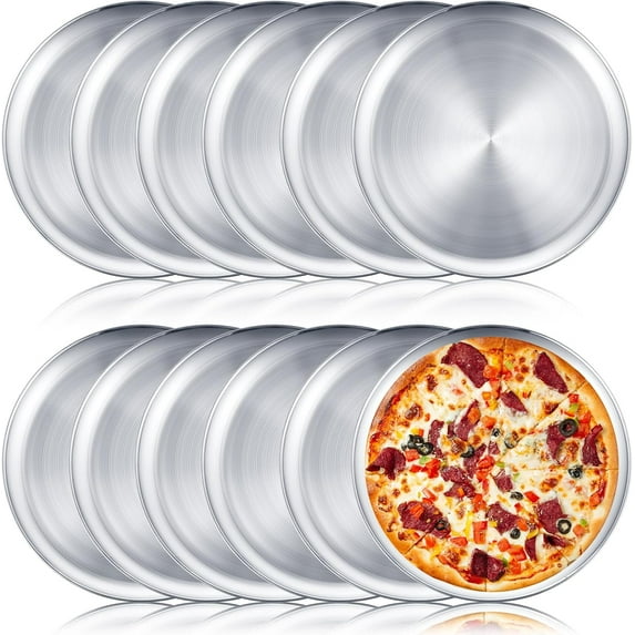 12 Pcs Stainless Steel Pizza Pan 13 Inch Round Silver Pizza Tray for ...