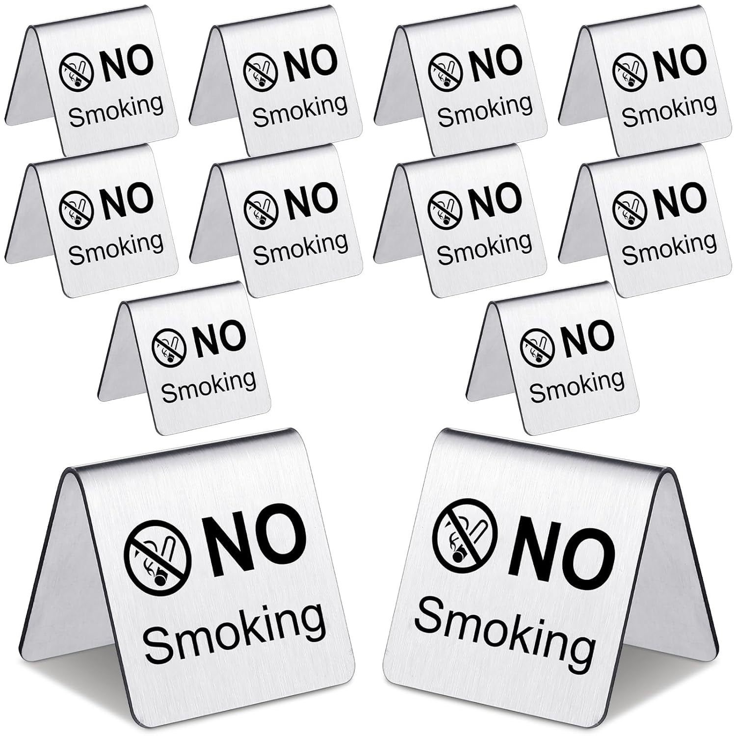 12 Pcs Stainless Steel No Smoking Table Sign Double Side No Smoking ...