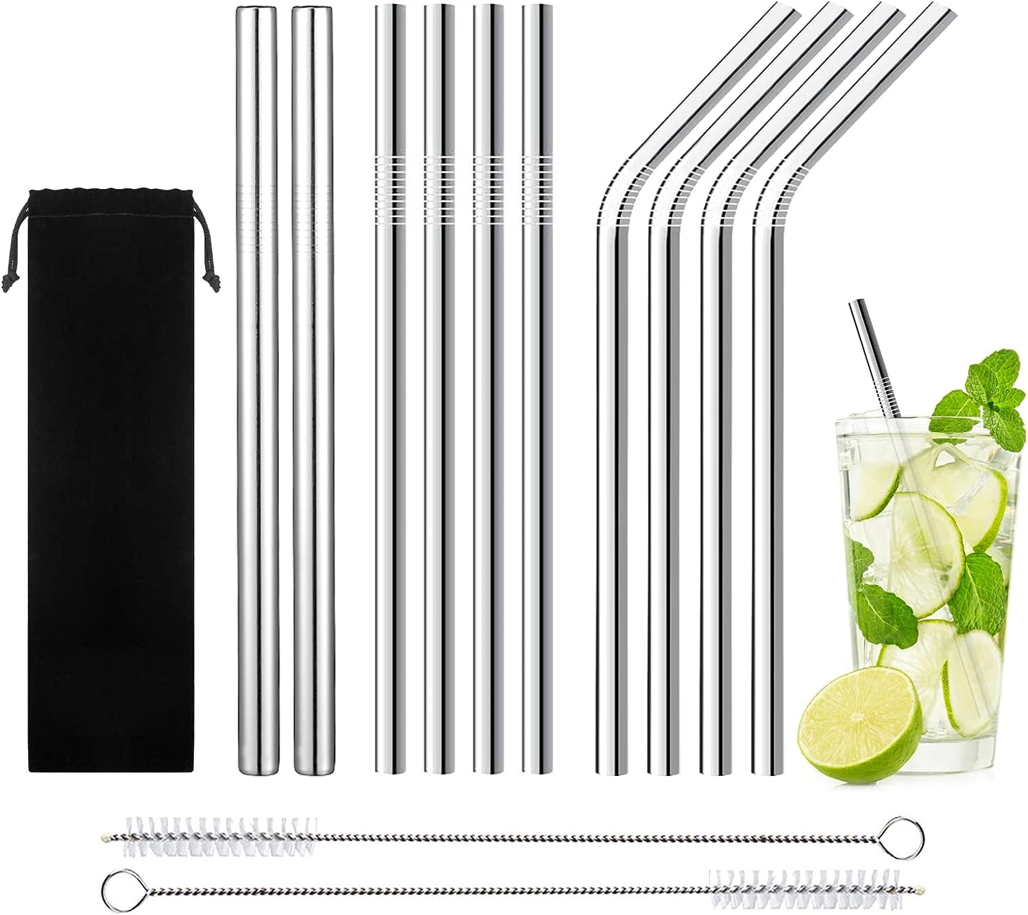 12 Pcs Stainless Steel Straws, Reusable Metal Drinking Straws Short ...