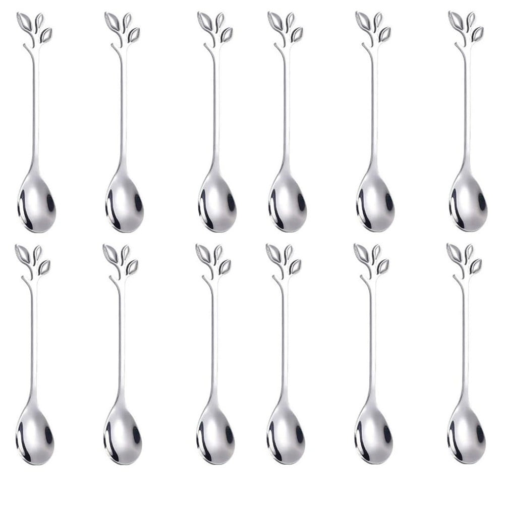 12 Pcs Stainless Steel Tree Leaf Spoon Coffee Spoon Fruit Spoon Tea ...