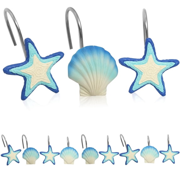 12 Pcs Starfish & Seashell Beach Shower Curtain Hooks, Decorative ...