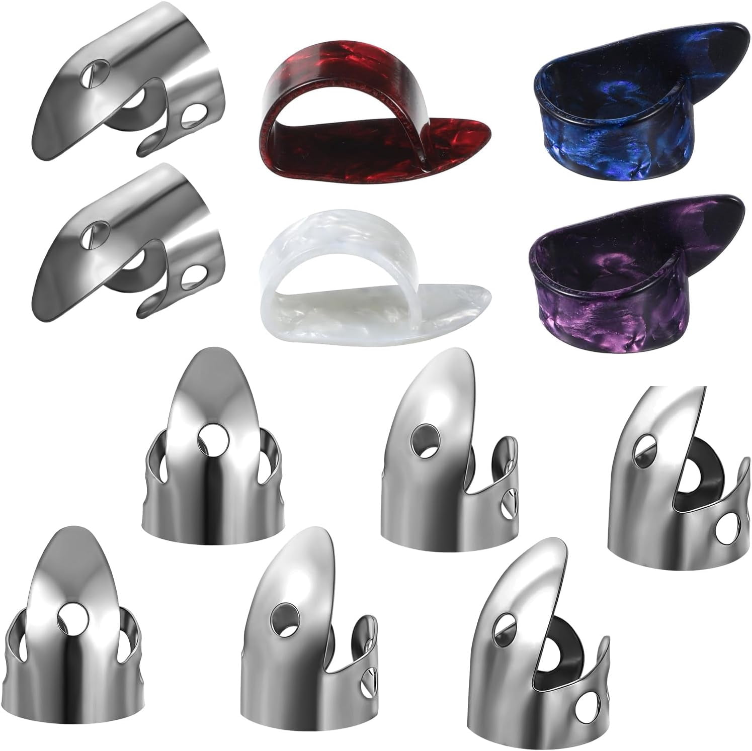 12 Pcs Steel Thumb Finger Picks Set, Includes Stainless Steel Finger ...