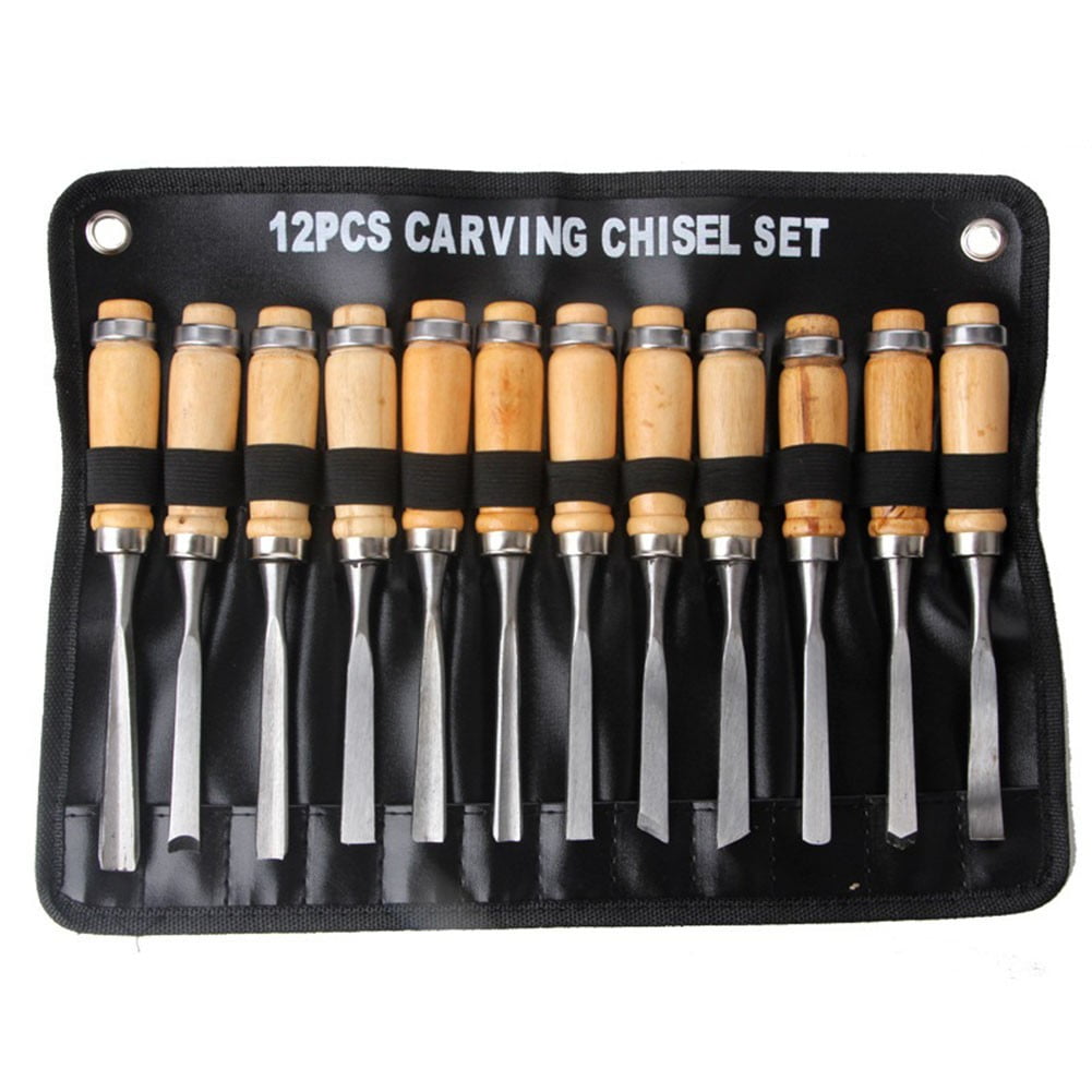 12 Pcs Steel Wood Carving Hand Chisel Set Woodworking Lathe Gouges ...