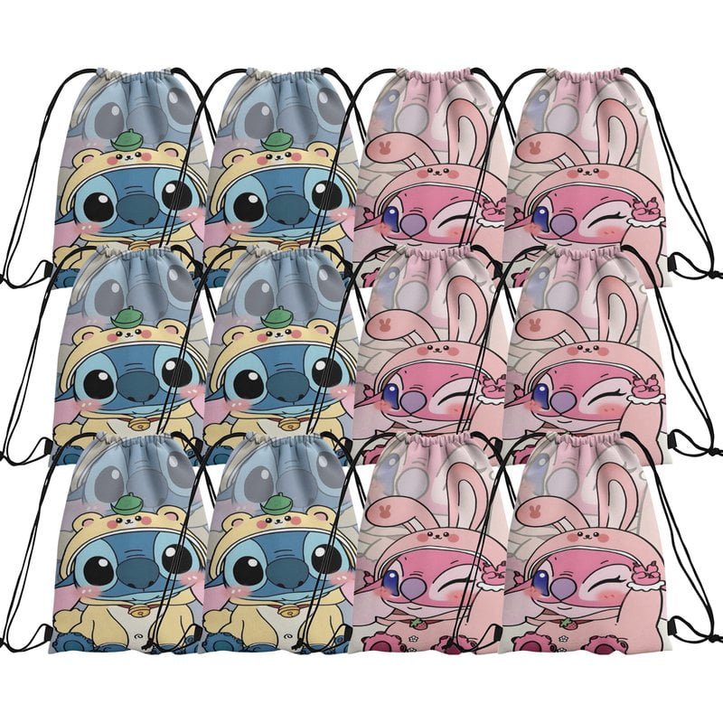 12 Pcs Stitch Party Drawstring Bag, Reusable Non-Woven Gift Backpacks Goodie Favor Bags for ...