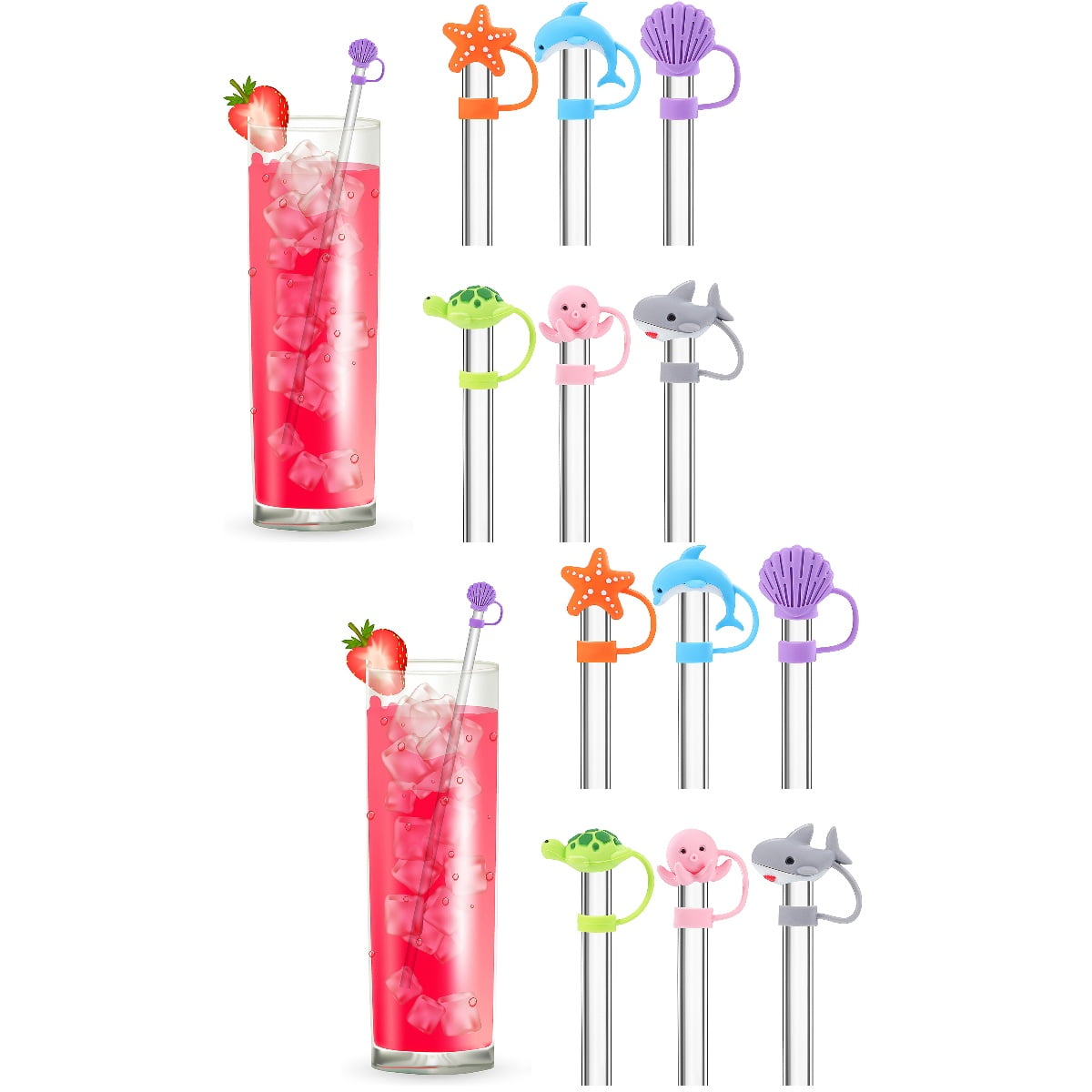 12 Pcs Straw Toppers Cute Straw Covers Silicone Animal Straw Toppers ...