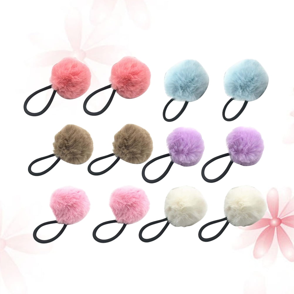 12 Pcs Stretch Elastic Band Bracelet Fluffy Ball Hair Tie Miss ...