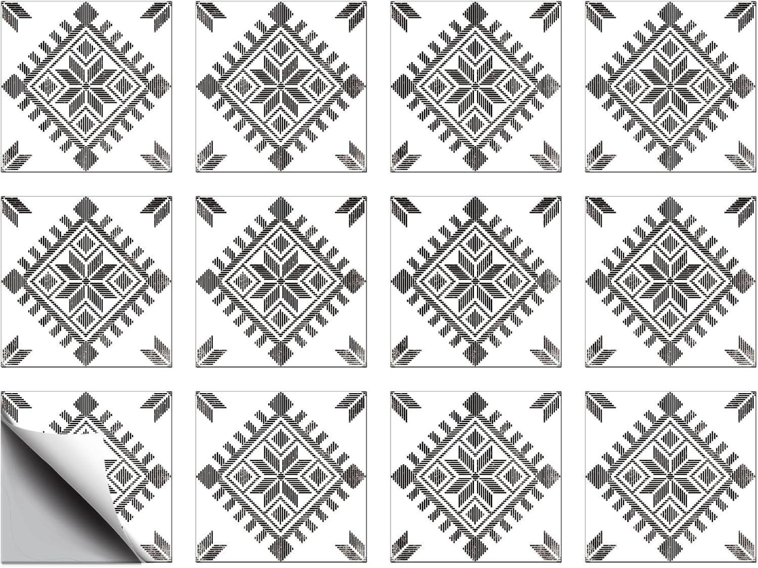 12 Pcs Striped Tile Stickers Geometric Pattern Peel and Stick Wall Tile ...