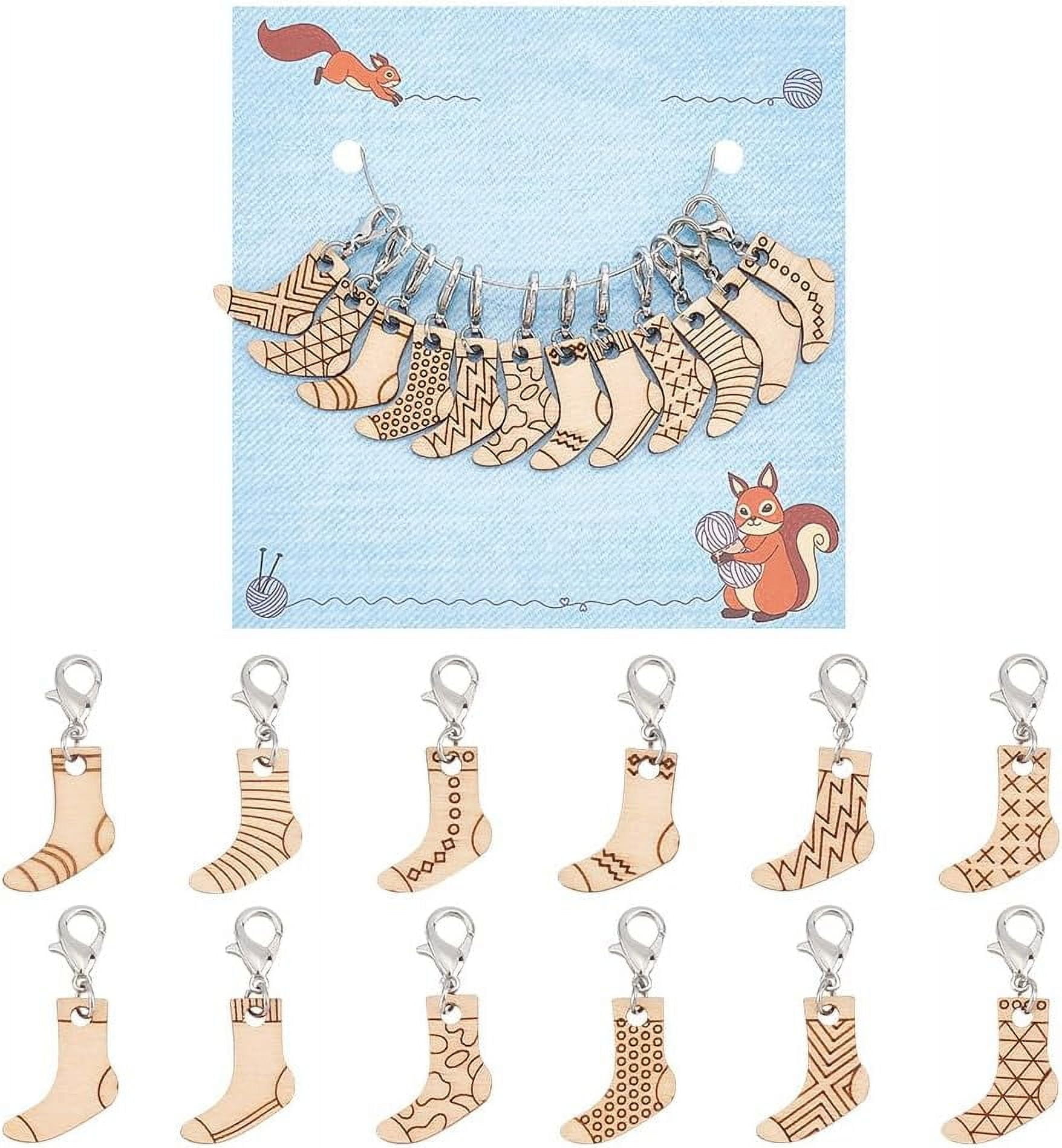 12 Pcs 12 Styles Wood Sock Stitch Markers Wooden Sock Shaped Crochet ...