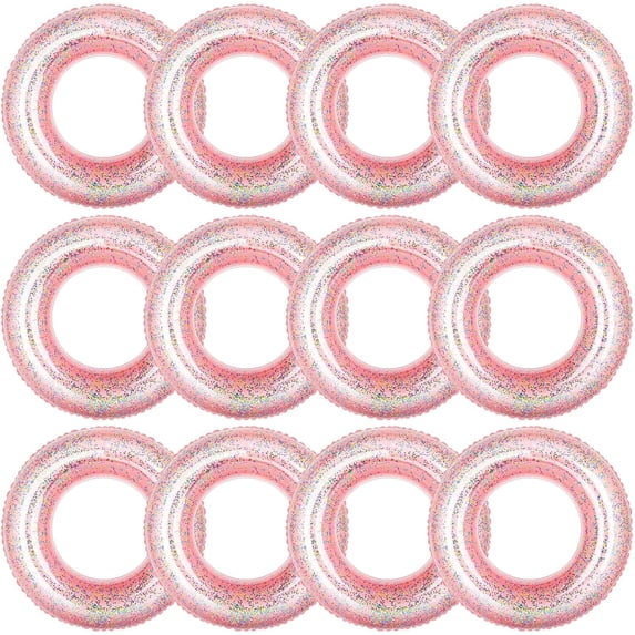 12 Pcs Summer Swim Rings with Glitter Fun Inflatable Pool Float Round ...