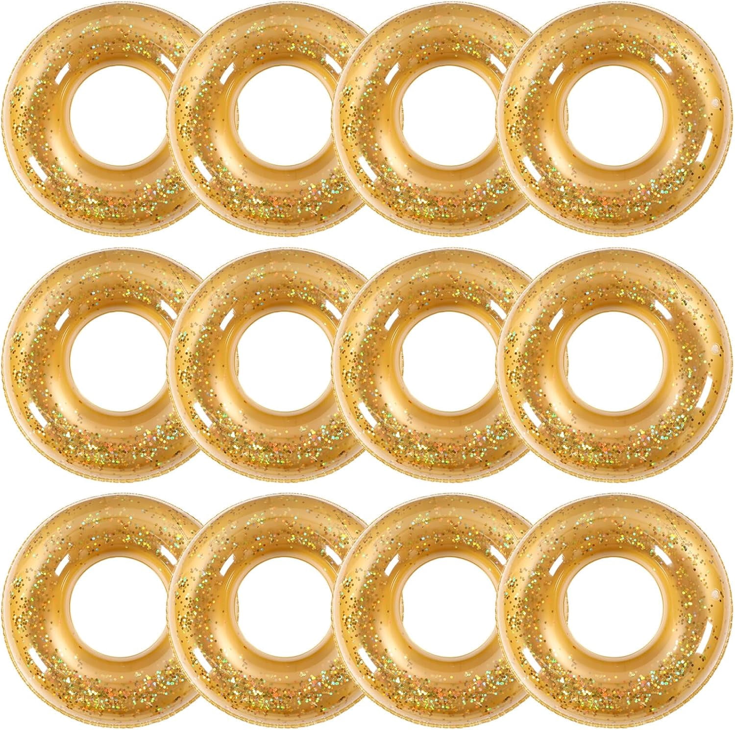 12 Pcs Summer Swim Rings with Glitter Fun Inflatable Pool Float Round ...