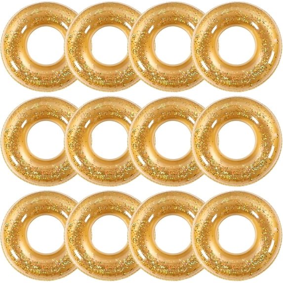 12 Pcs Summer Swim Rings with Glitter Fun Inflatable Pool Float Round ...
