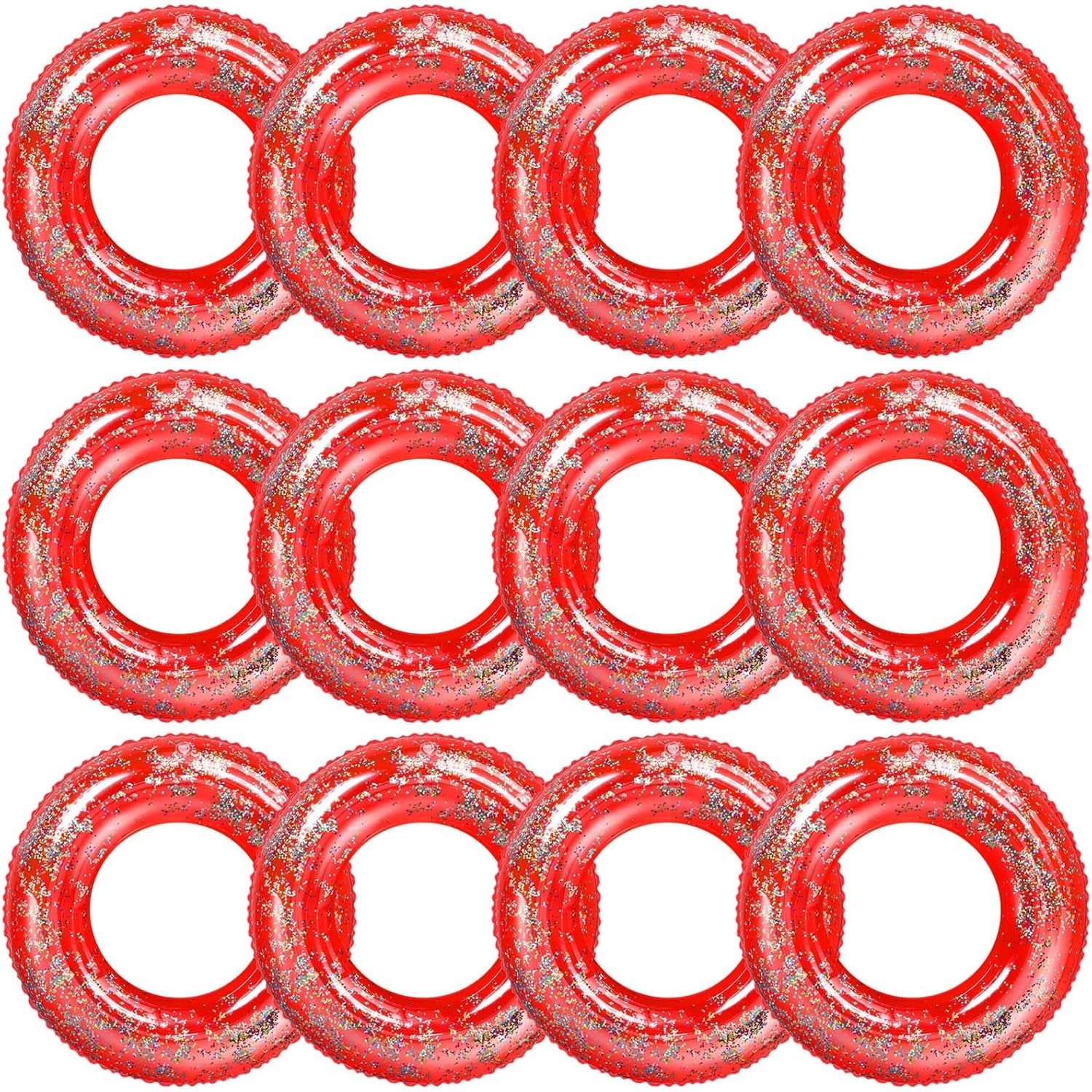 12 Pcs Summer Swim Rings with Glitter Fun Inflatable Pool Float Round ...
