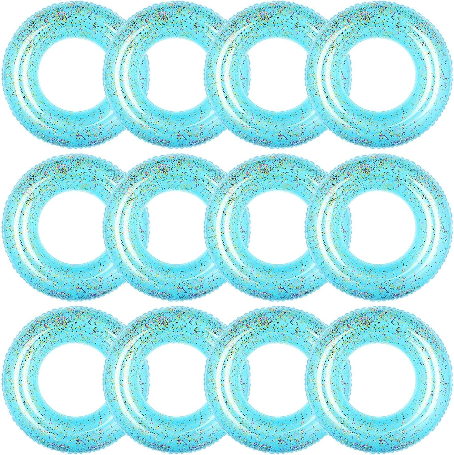 12 Pcs Summer Swim Rings with Glitter Fun Inflatable Pool Float Round ...