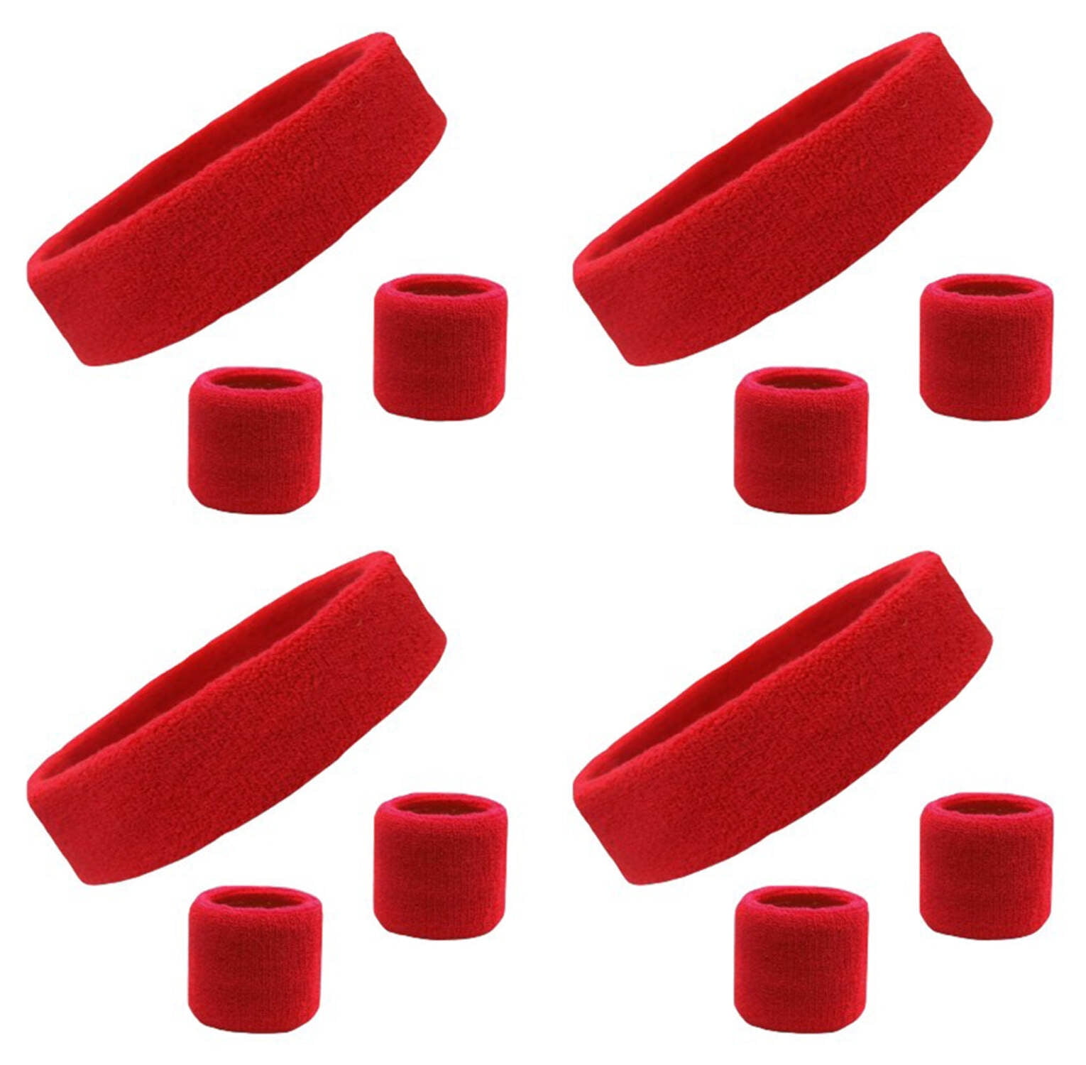 12 Pcs Sweatbands Sets (4 Headbands, 8 Wristbands) Sports Athletic ...