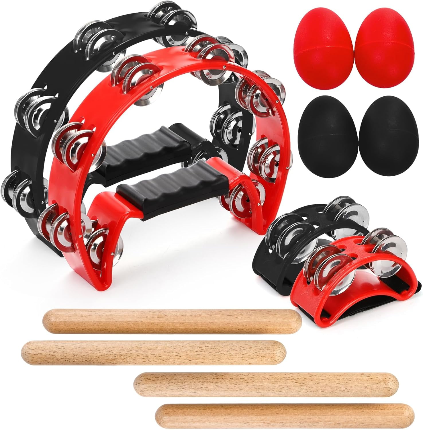 12 Pcs Tambourines for Adults, Hand Held Half Moon Tambourine with Foot ...