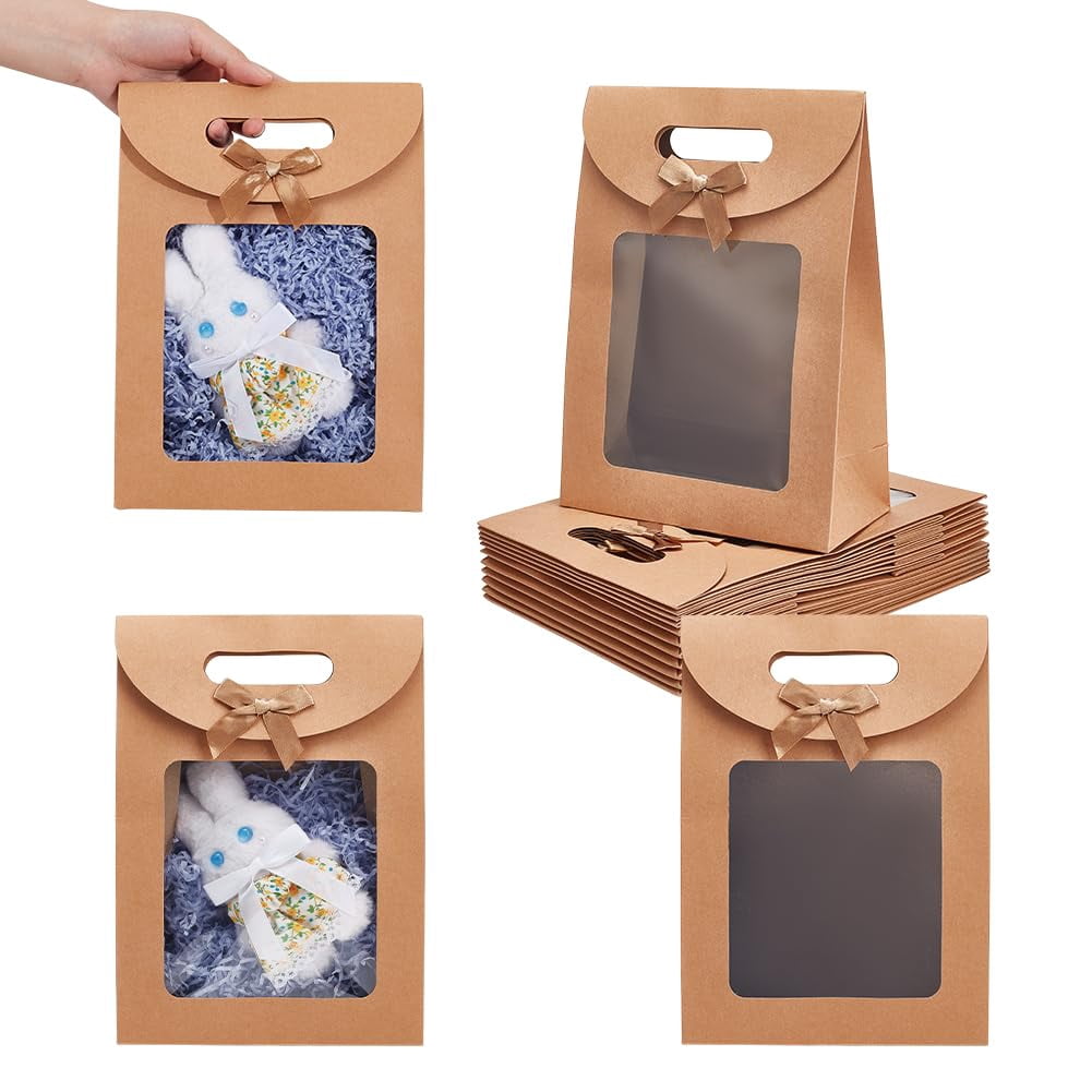 12 Pcs Tan Kraft Paper Bags Stand Up Gift Bags with Handles and ...