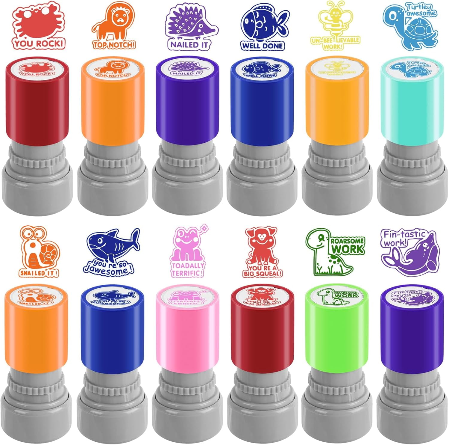 12 Pcs Teacher Stamps for Classroom, Self-Inking Rubber Colorful Stamps ...