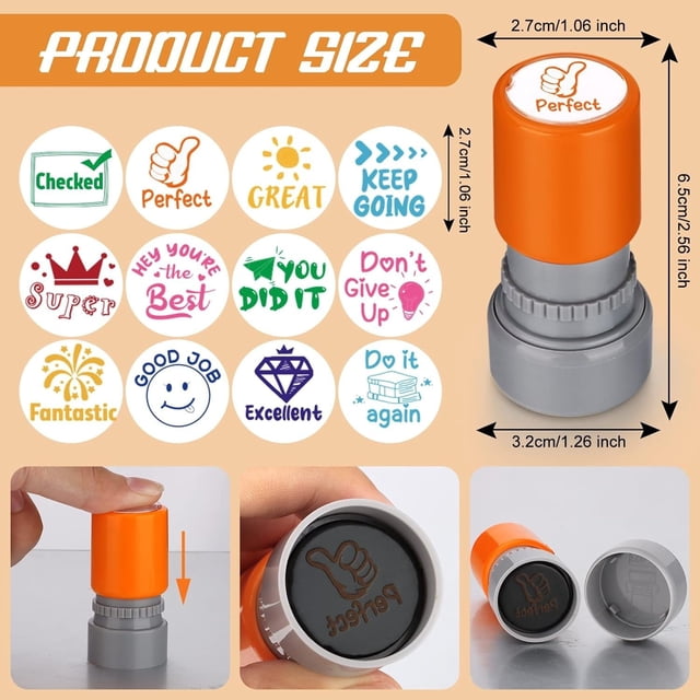 12 Pcs Teacher Stamps for Classroom, Self-Inking Rubber Colorful Stamps ...