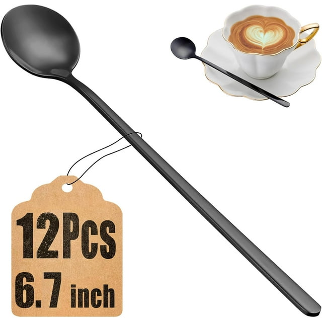 12 Pcs Teaspoons Set, 6.7 Inch Black Tea Spoons Long Handle, Black ...