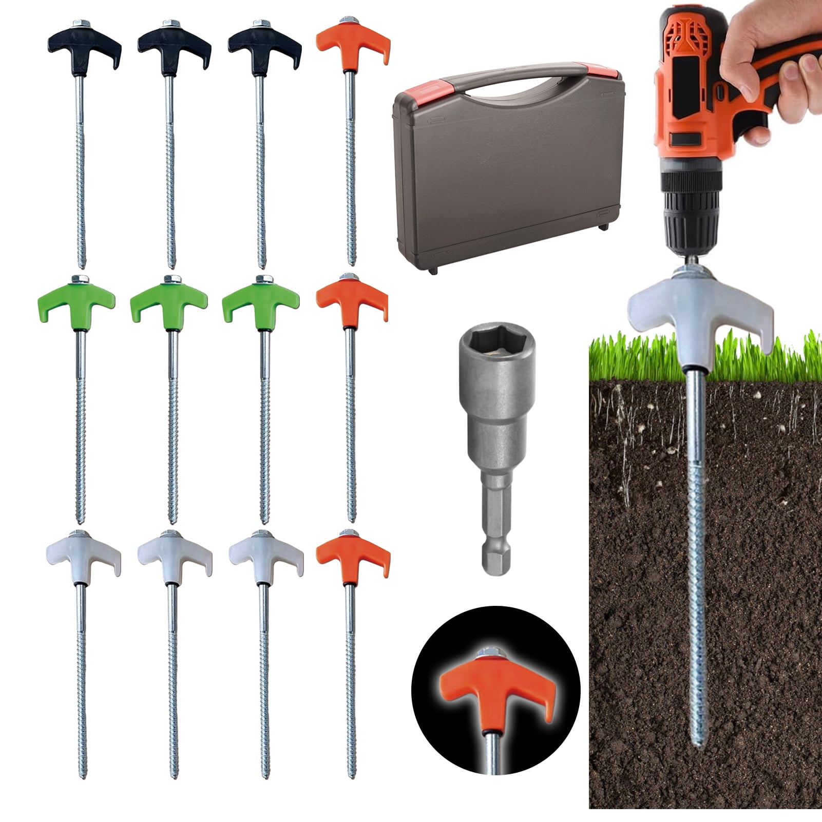 12 Pcs Tent Stakes with Hexagonal Sleeves And Storage Box 8 Inch Heavy ...