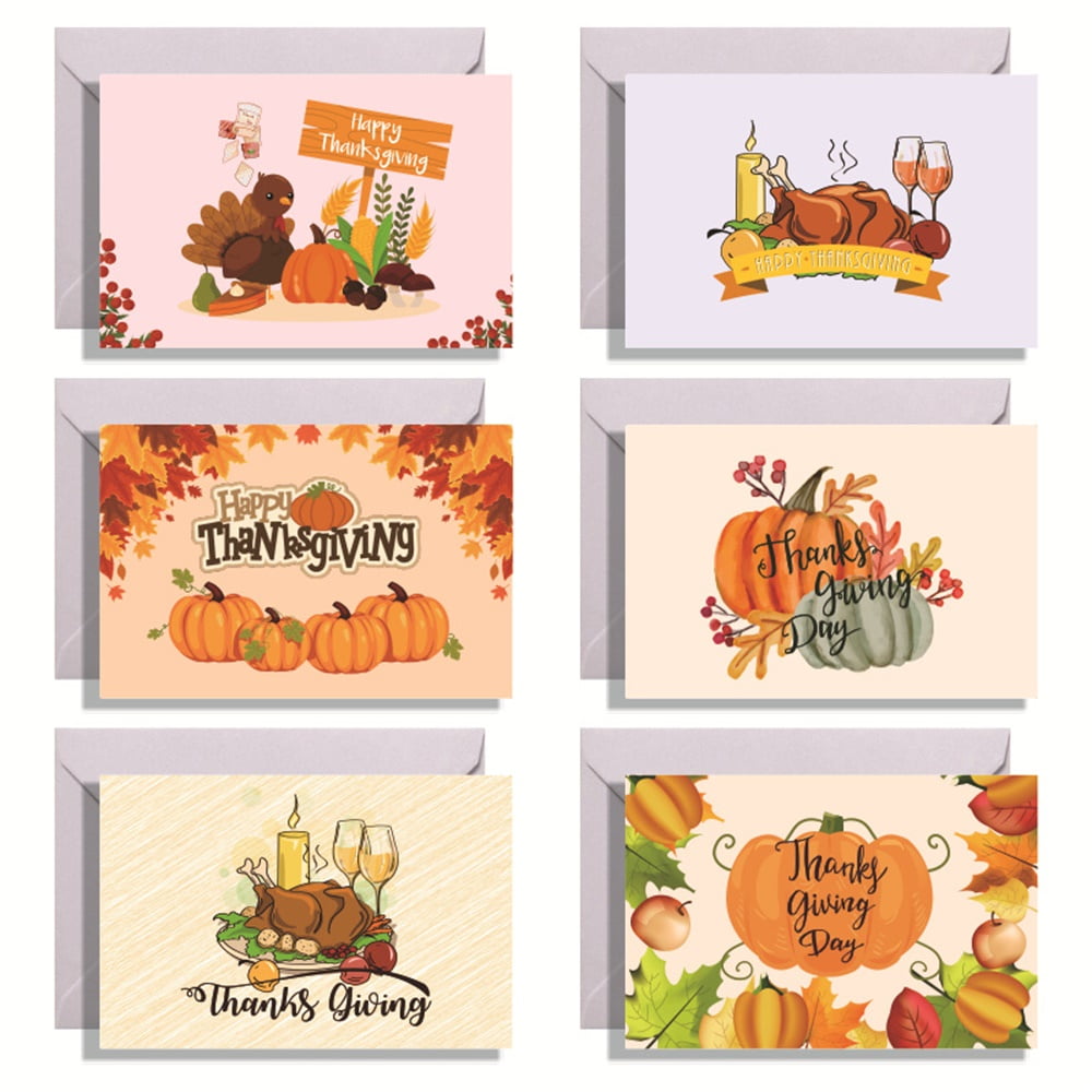 12 Pcs Thanksgiving Greeting Cards with Envelopes, 6 Thanksgiving ...