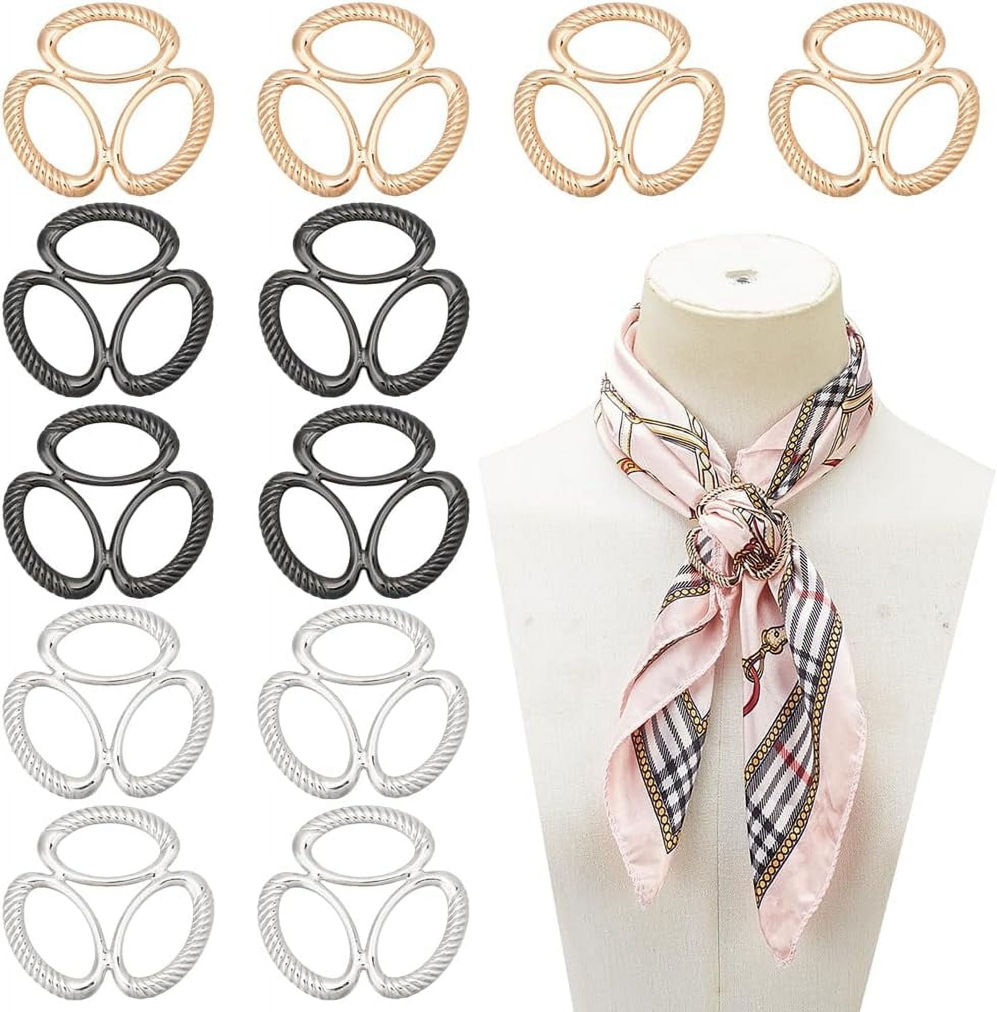 12 Pcs Three Rings Silk Scarves Clip T Shirt Tie Clips Scarves Waist ...