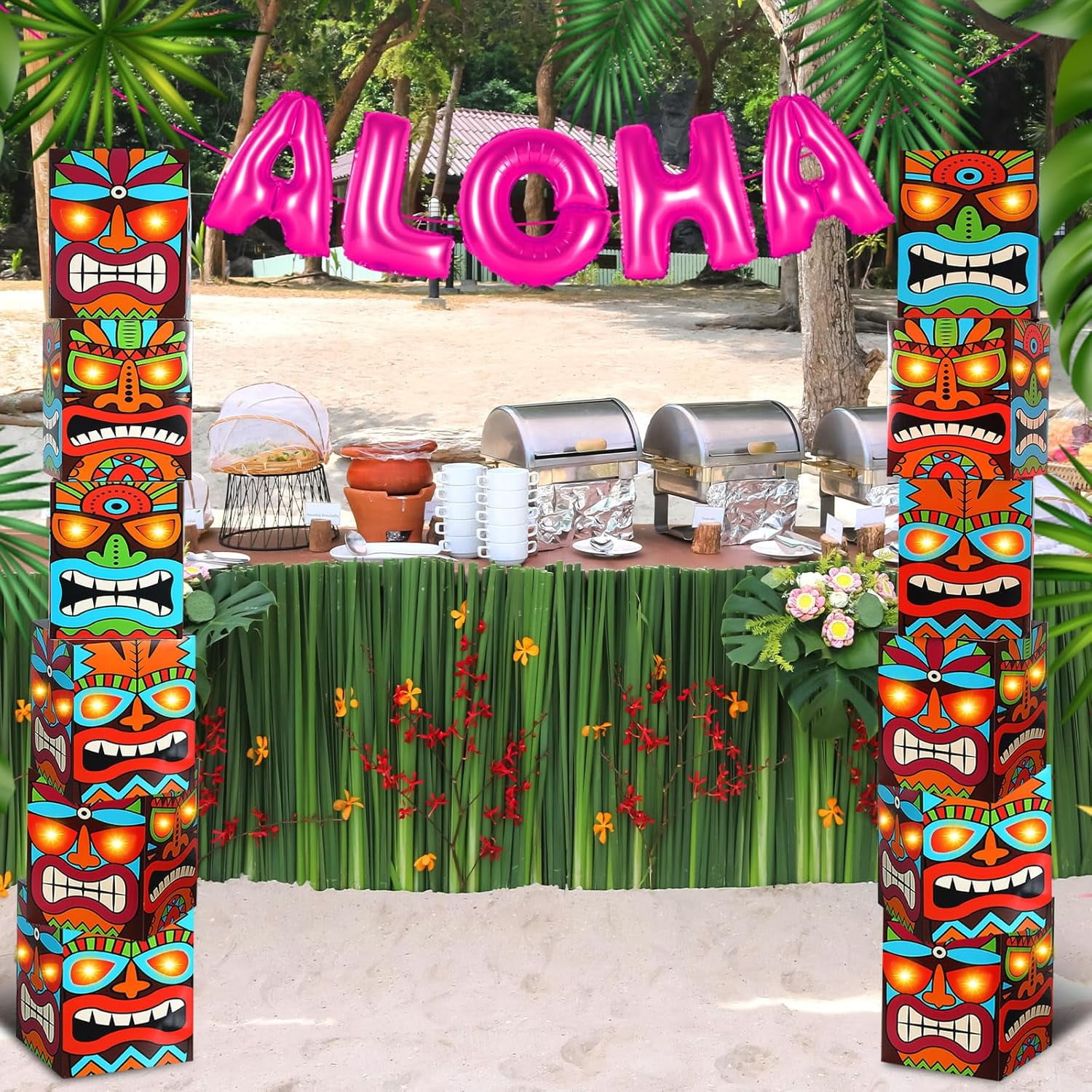 12 Pcs Tiki Totem Box Decor with Light 70.87 Inch Three Dimensional ...