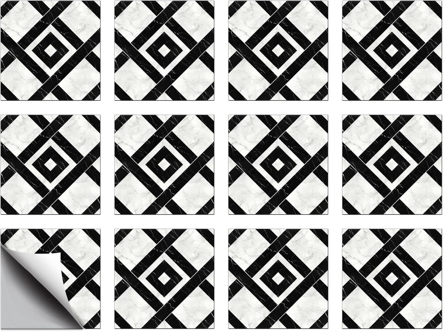 12 Pcs Tile Stickers Black Geometric Peel and Stick Wall Tile Stickers ...