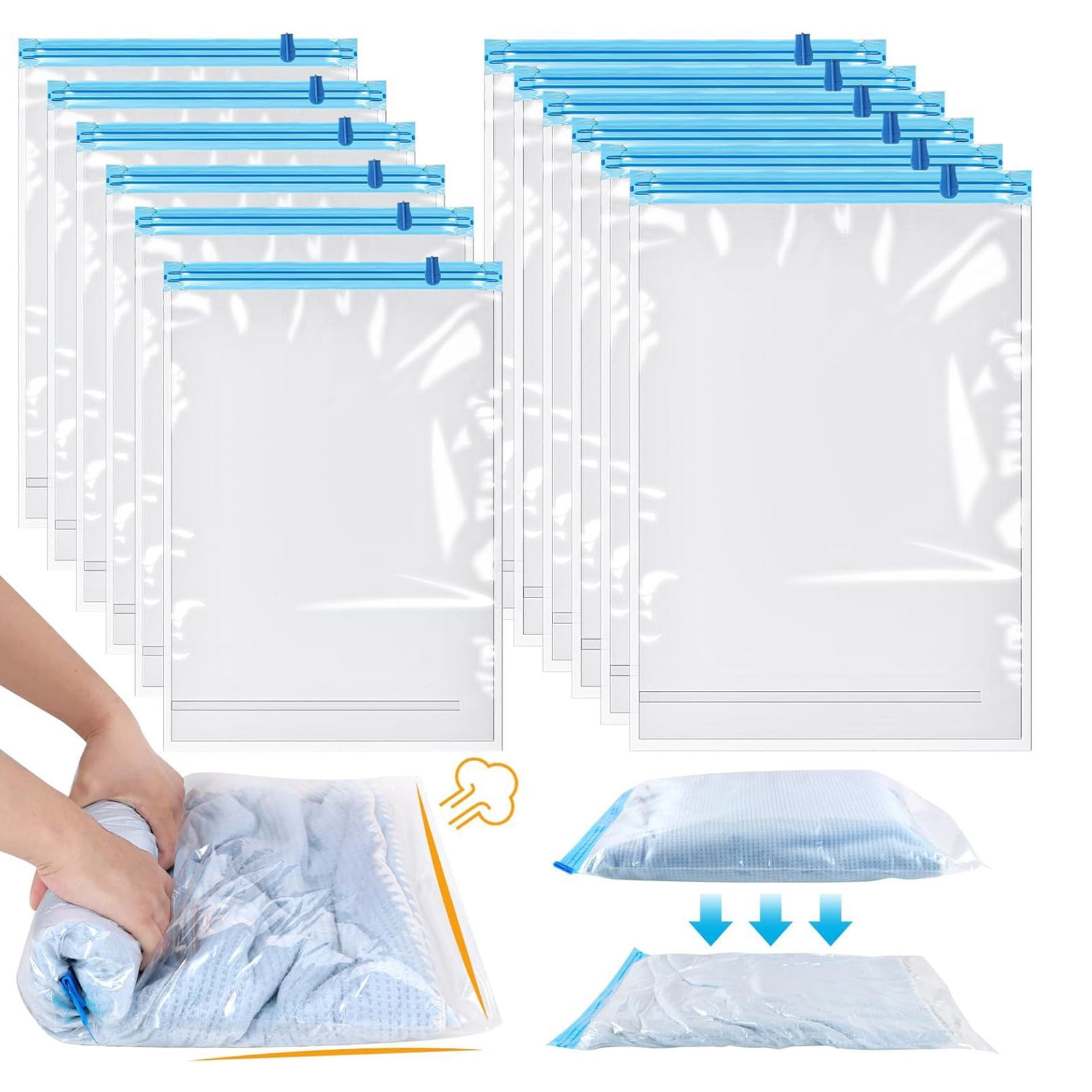 12 Pcs Travel Compression Bags Vacuum Bags Transparent Reusable ...