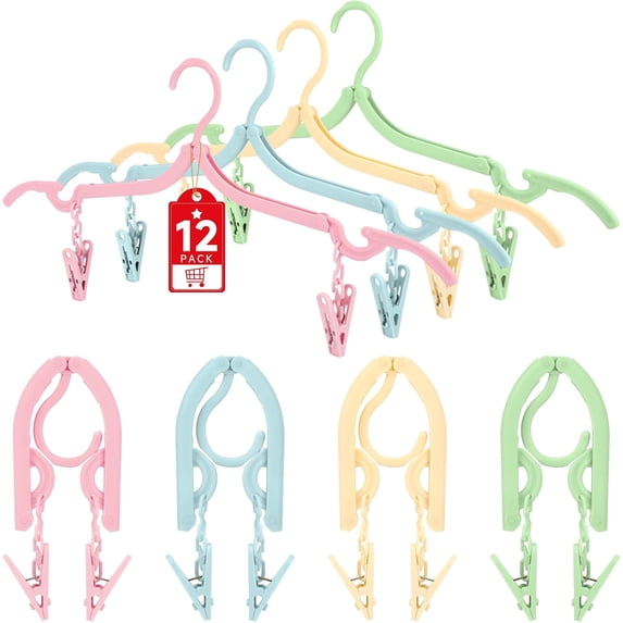 12 Pcs Travel Hangers with 24 Pcs Clips Folding Travel Hangers Non Slip ...