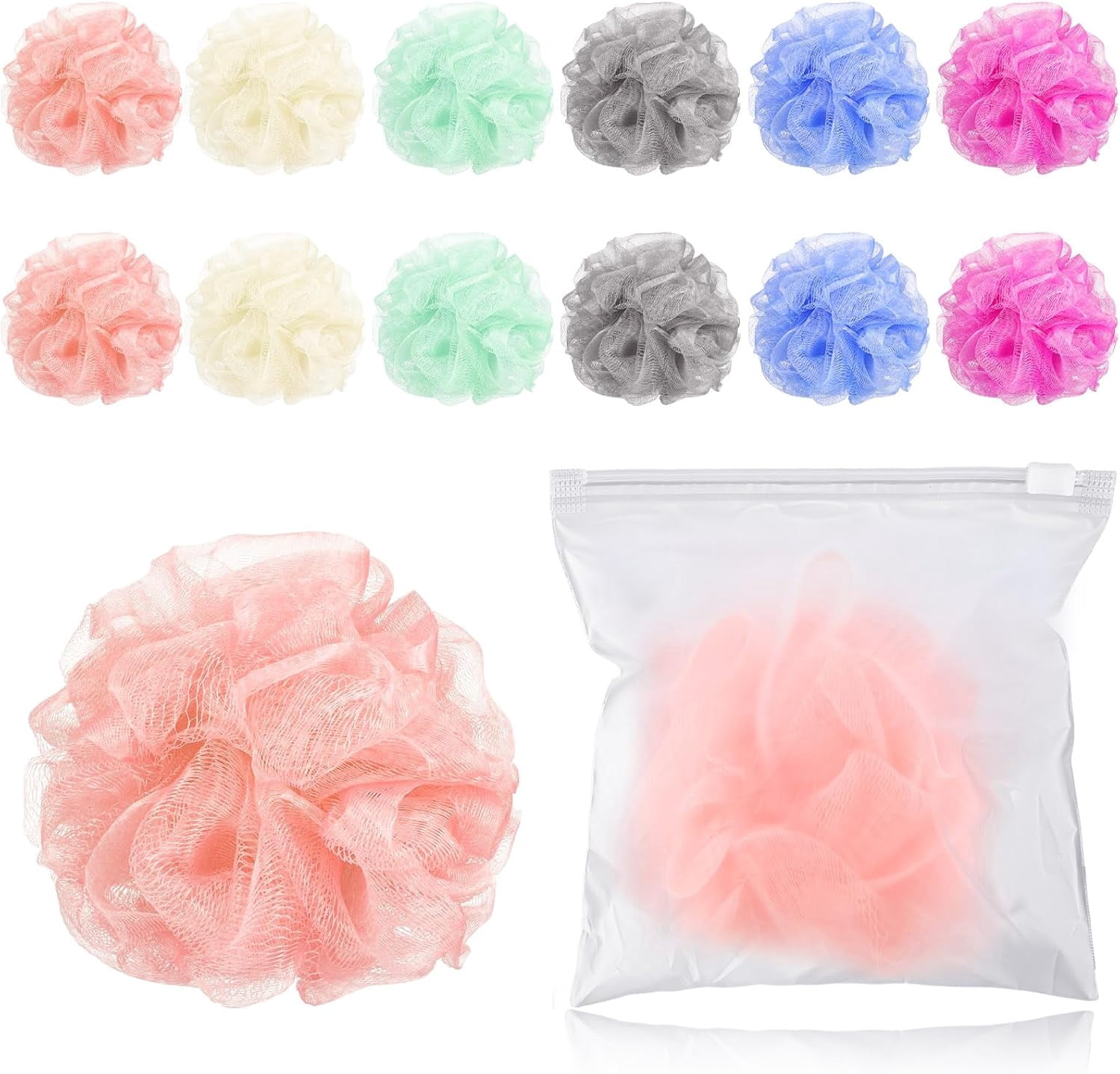 12 Pcs Travel Size Loofah Individually Wrapped, Small Shower Puff Bath ...
