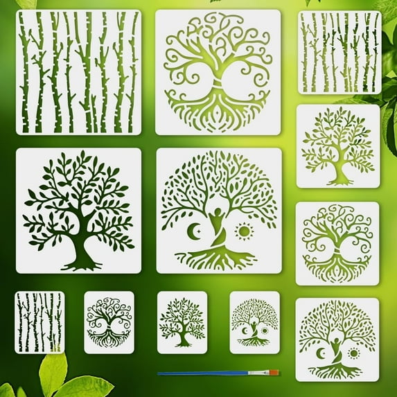 12 Pcs Tree of Life Stencils 12Style Plant Themes Decoration Templates ...