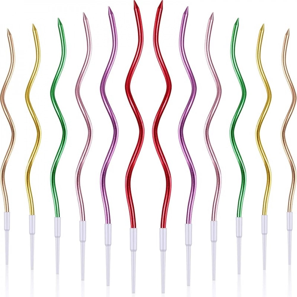 12 Pcs Twisted Birthday Candles Spiral Metallic Cupcake Thin Long Cake ...