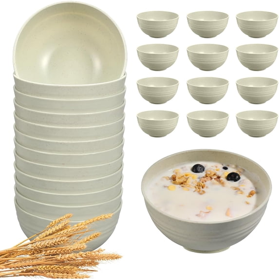 12 Pcs Unbreakable Cereal Bowls Set, 26 Oz Wheat Straw Bowls Set ...